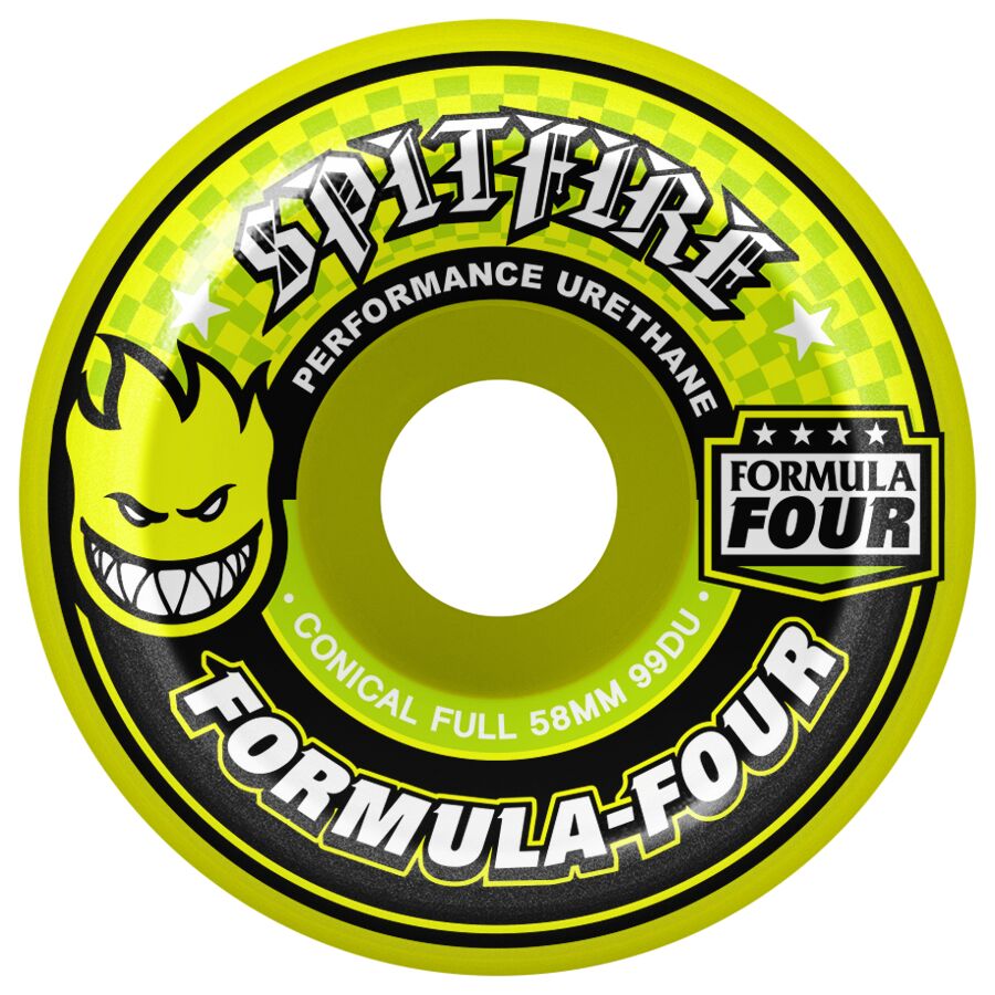 SPITFIRE FORMULA FOUR CONICAL FULL NEON YELLOW 58MM 99D (Set of 4 ...